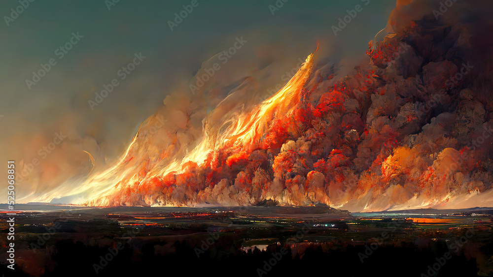 Wildfire, forest burning, 4k digital painting. Illustration of trees ...