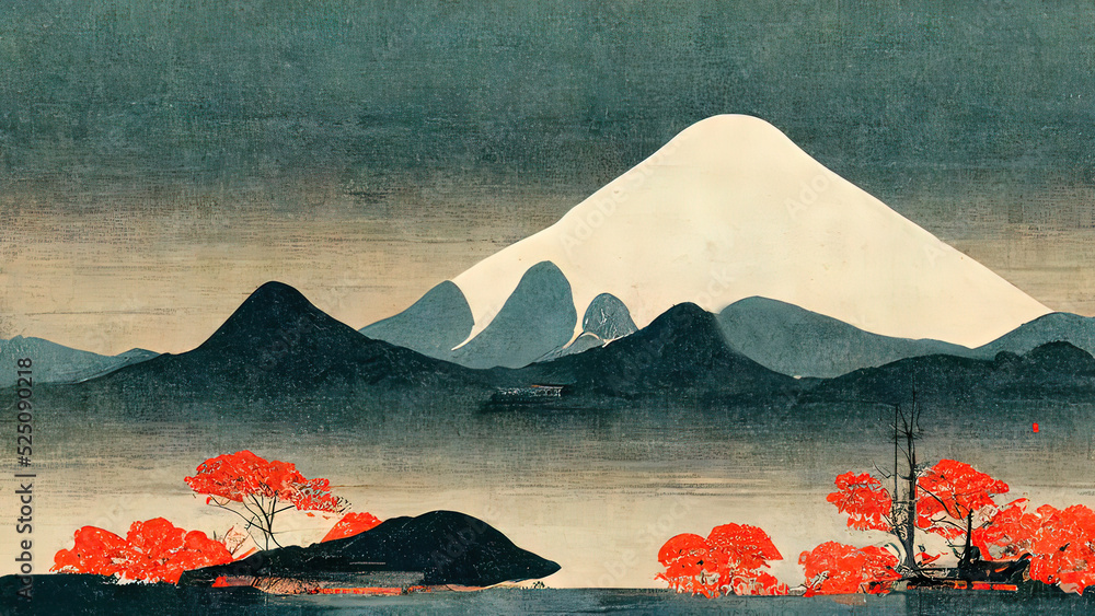 Japanese Ukiyo-e, landscape, art prints. Oriental artistic painting. Japanese landscape. 4k ...