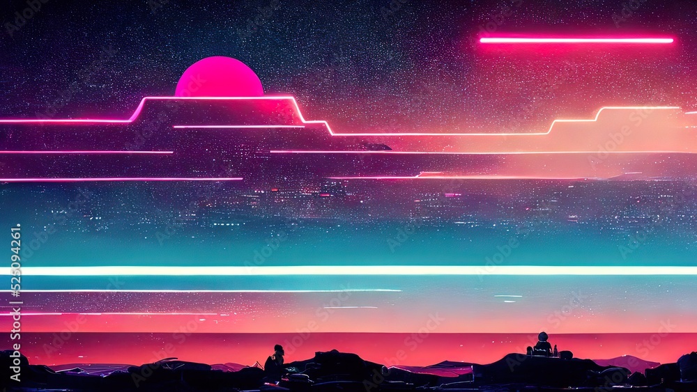 Synthwave, vaporwave sunset landscape. Retro, vintage, futuristic 4k ...