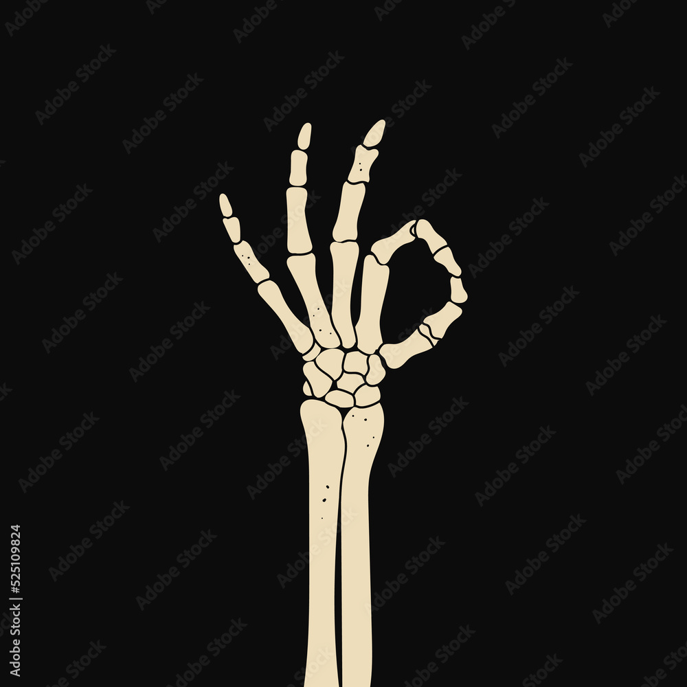 Skeleton hand shows ok sign. Hand drawn modern Vector illustration ...