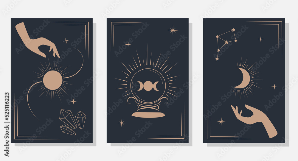 Set of magic esoteric posters in a minimalist retro style. Various ...