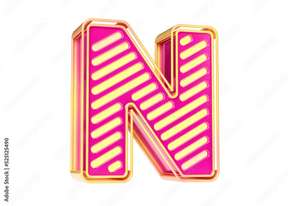 Neon font design alphabet letter N in golden yellow and pink color ...