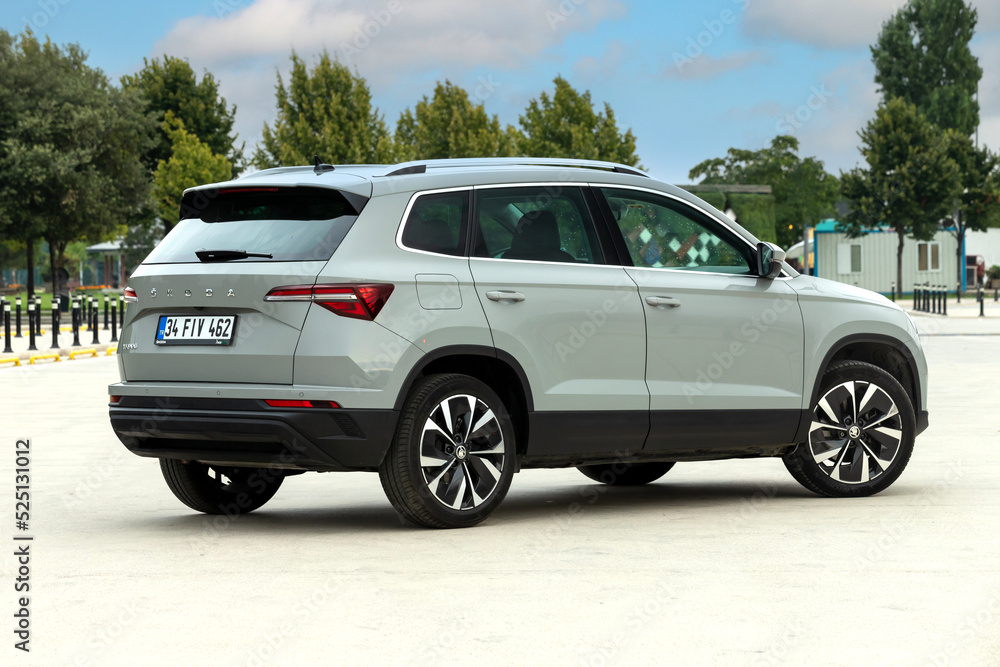 Stock-Foto „Skoda Karoq is a compact crossover SUV, designed and built by the Czech car ...