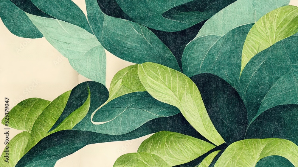 Green plant and leafs pattern. Pencil, hand drawn natural illustration ...