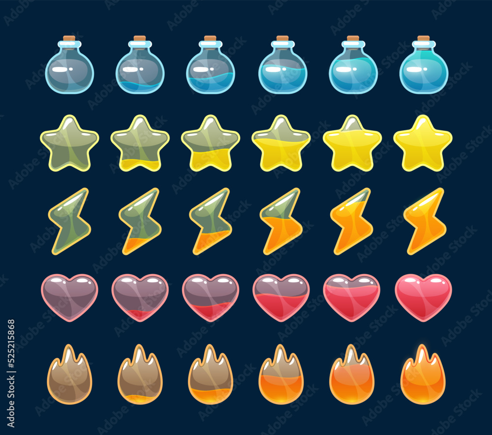 Power, health, magic strength and speed animation sprite, vector video ...