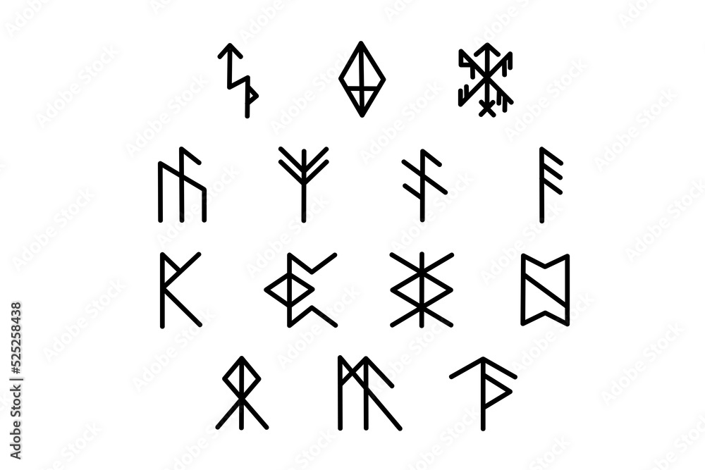 Set of Norse runes. Collection of Icelandic symbols. Viking alphabet ...