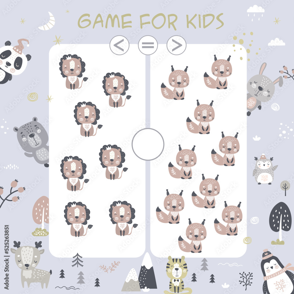 Education logic game for preschool kids. Wild animals in scandinavian ...