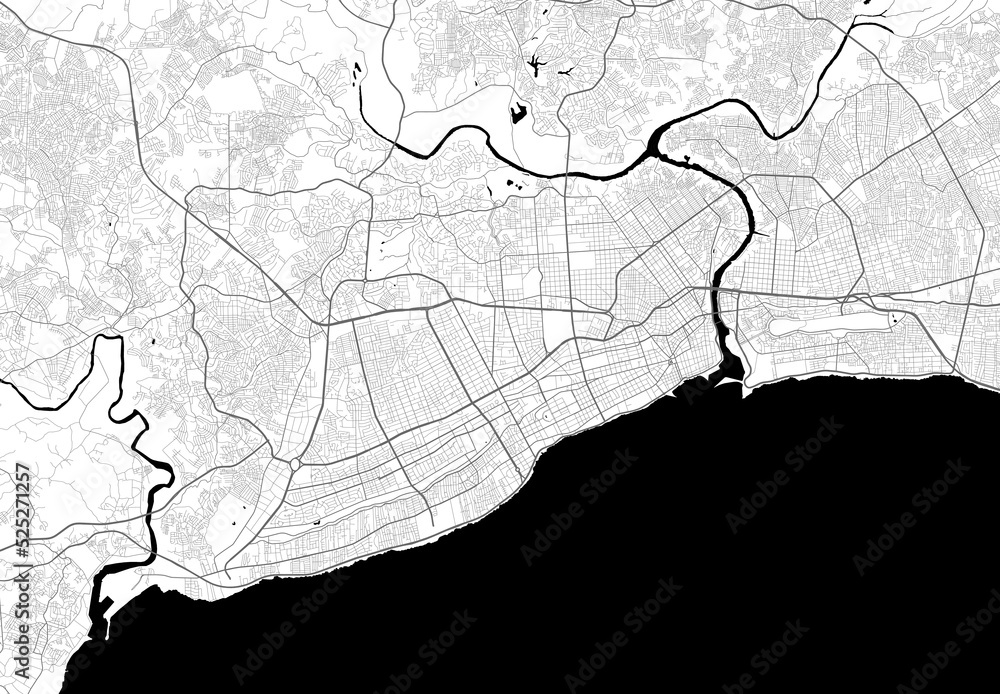 Vector map of Santo Domingo city. Urban grayscale poster. Road map with ...