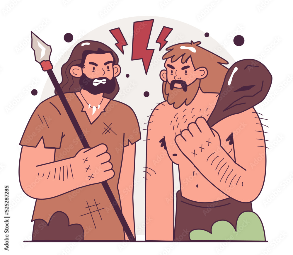 Стоковий вектор Neanderthal vs homosapien war. Neanderthal people ...
