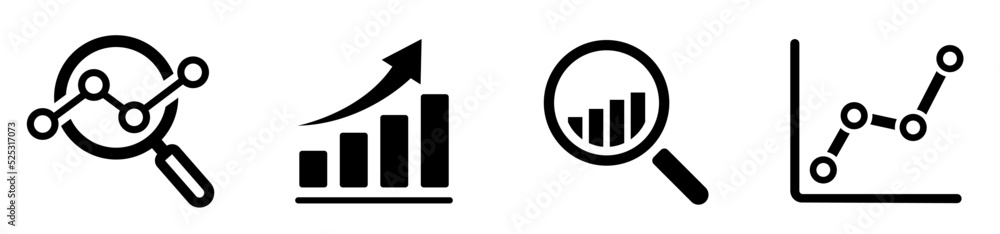 Growing graph icon set. Growing bar graph. Two-tone version on black ...