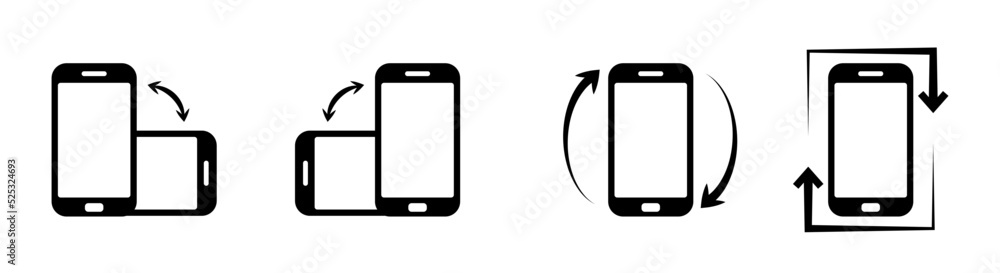 Rotate smartphone icon set. Mobile screen rotation. Horizontal rotation ...