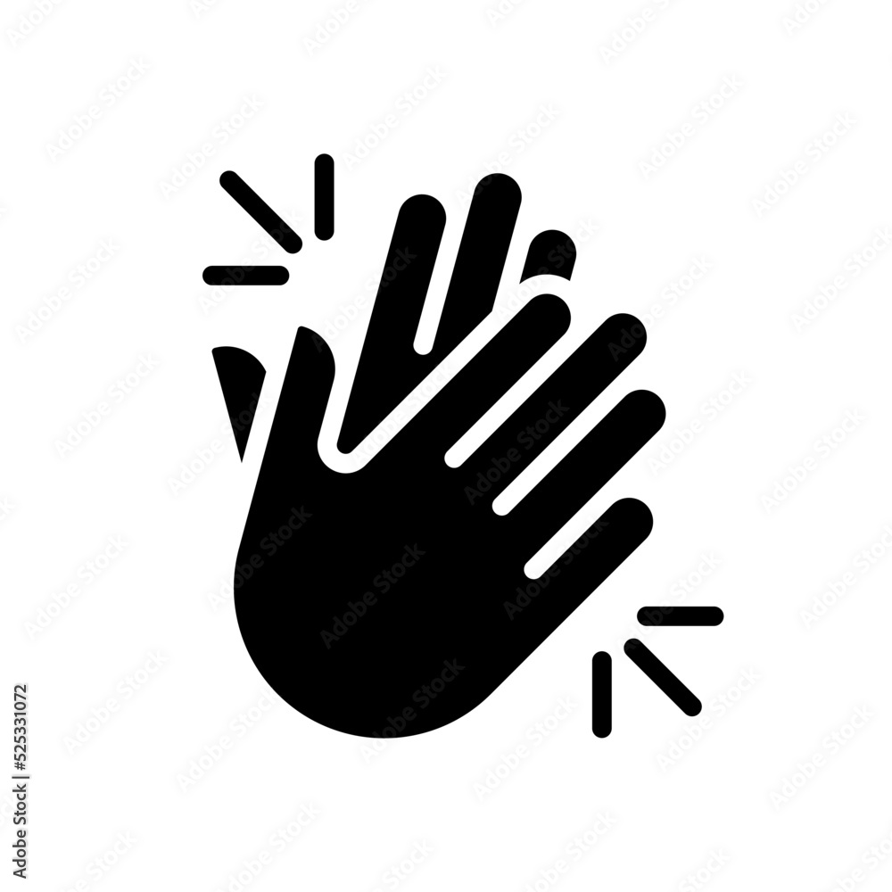 Clapping hands black glyph icon. Applause and greeting at concert. Non verbal signal. Body ...