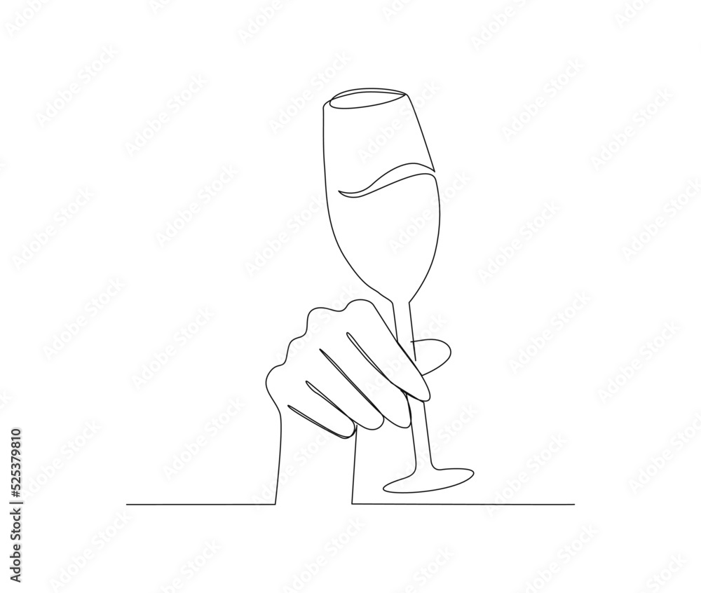Continuous line drawing of Champagne glass. Minimalist line art drawing ...