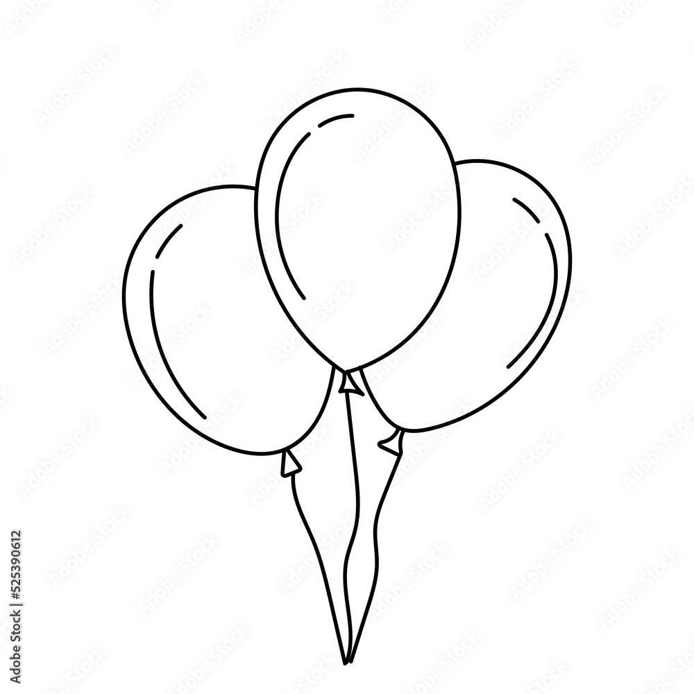 birthday linear balloon. Doodle balloons isolated. Simple Balloons Line ...