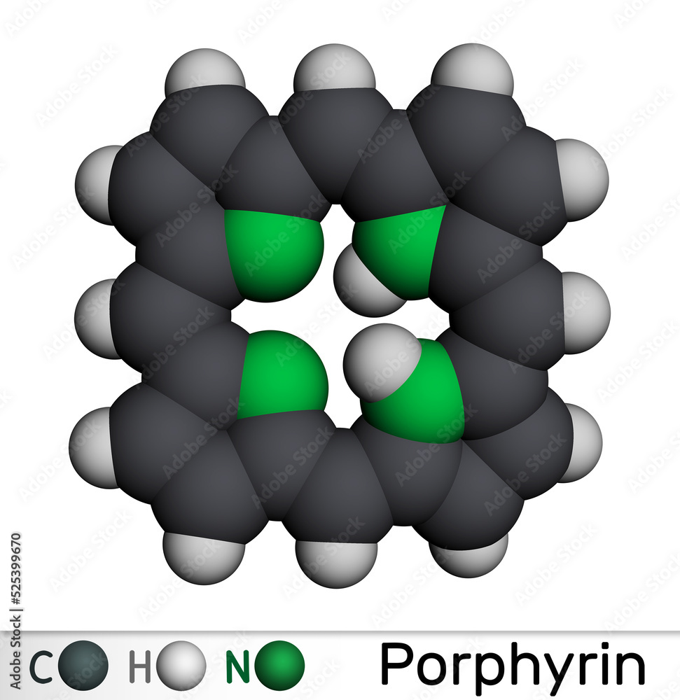 Porphine or Porphyrin, member of porphyrins molecule. It is heme ...