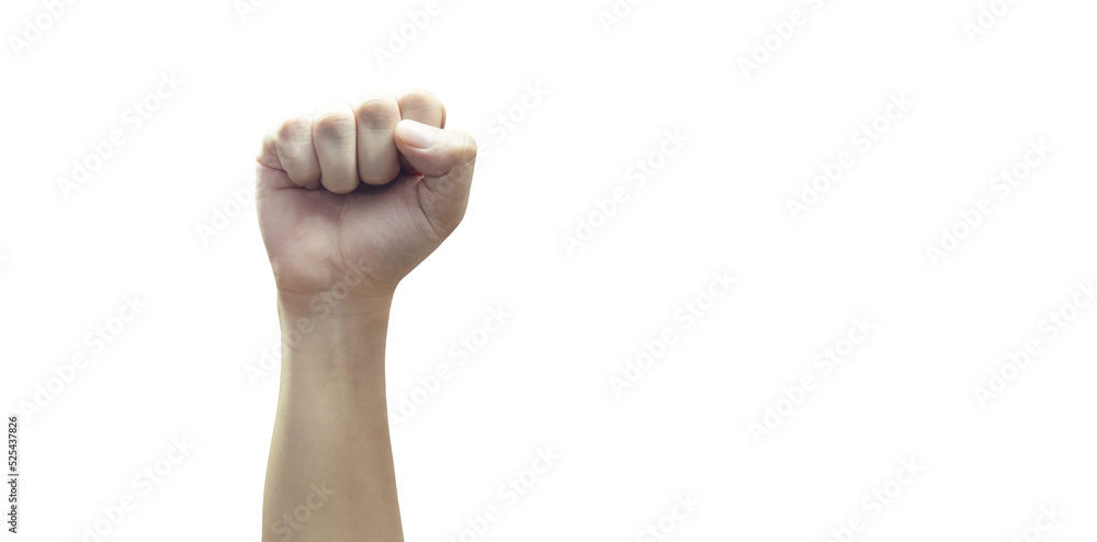 Man hand with clenched fist on PNG transparent background expressing ...