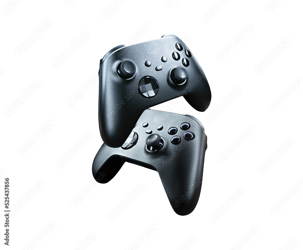 2 game controllers floating on a transparent background PNG Stock Photo ...