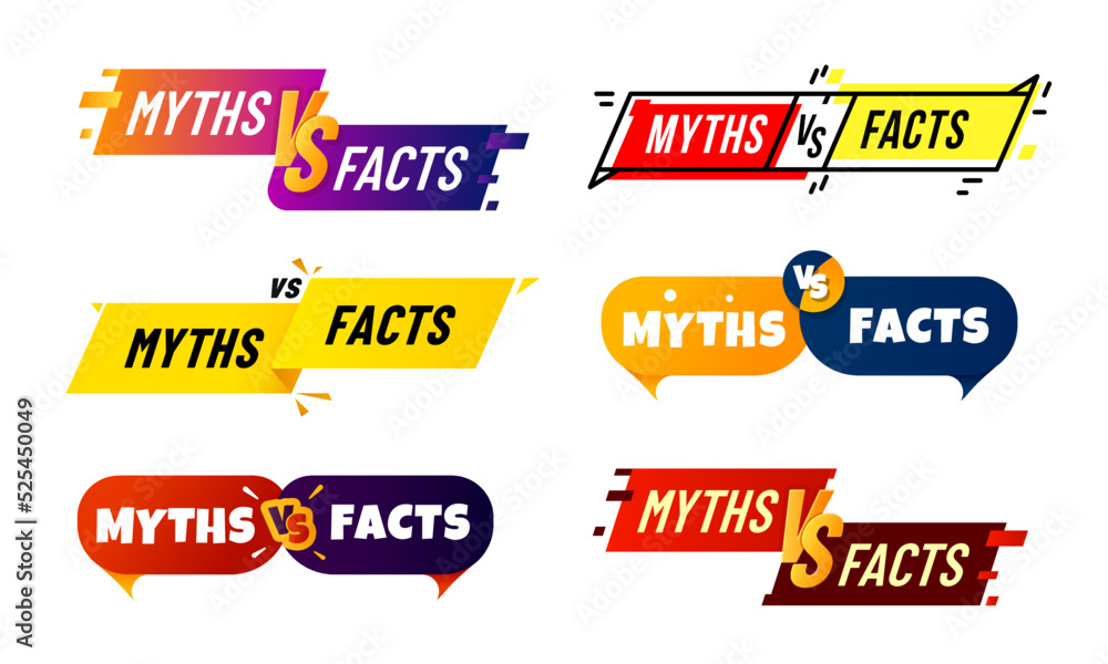Myths vs facts icons. Truth and false badges. False information and lie ...