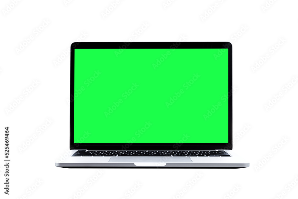 Laptop computer or notebook with green screen on transparent background ...