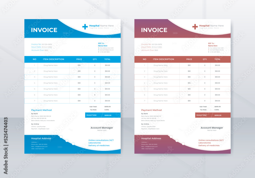 Medical invoice template for professional use. Doctor, Hospital ...