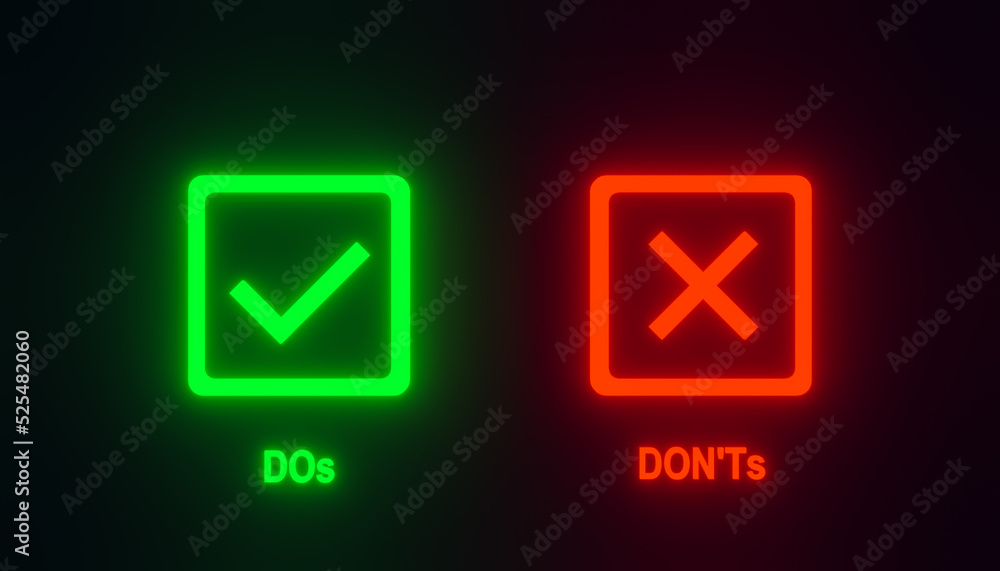 [BAA] å_Dos and Don'ts. Illuminated neon button in green and red. Check ...