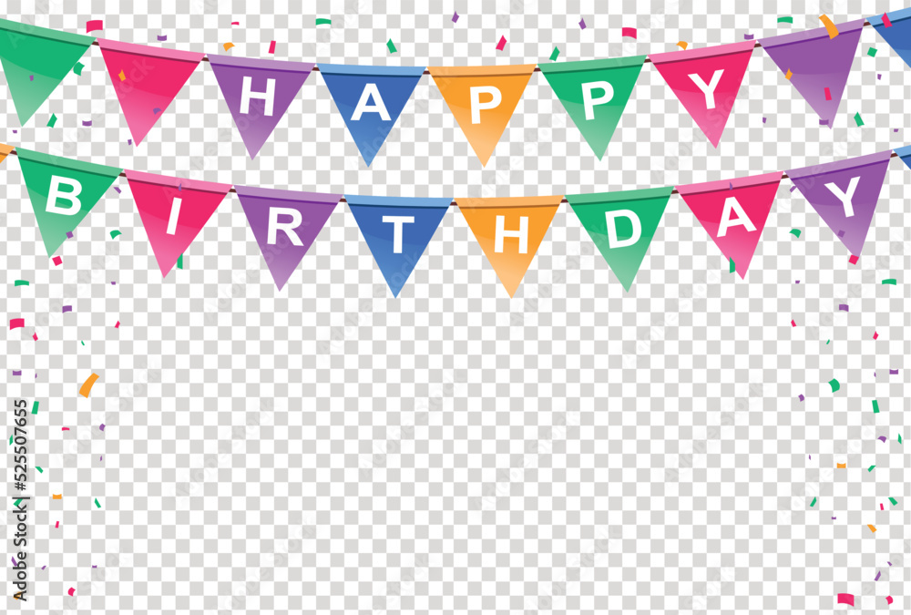 Happy birthday vector transparent background. Colorful happy birthday ...
