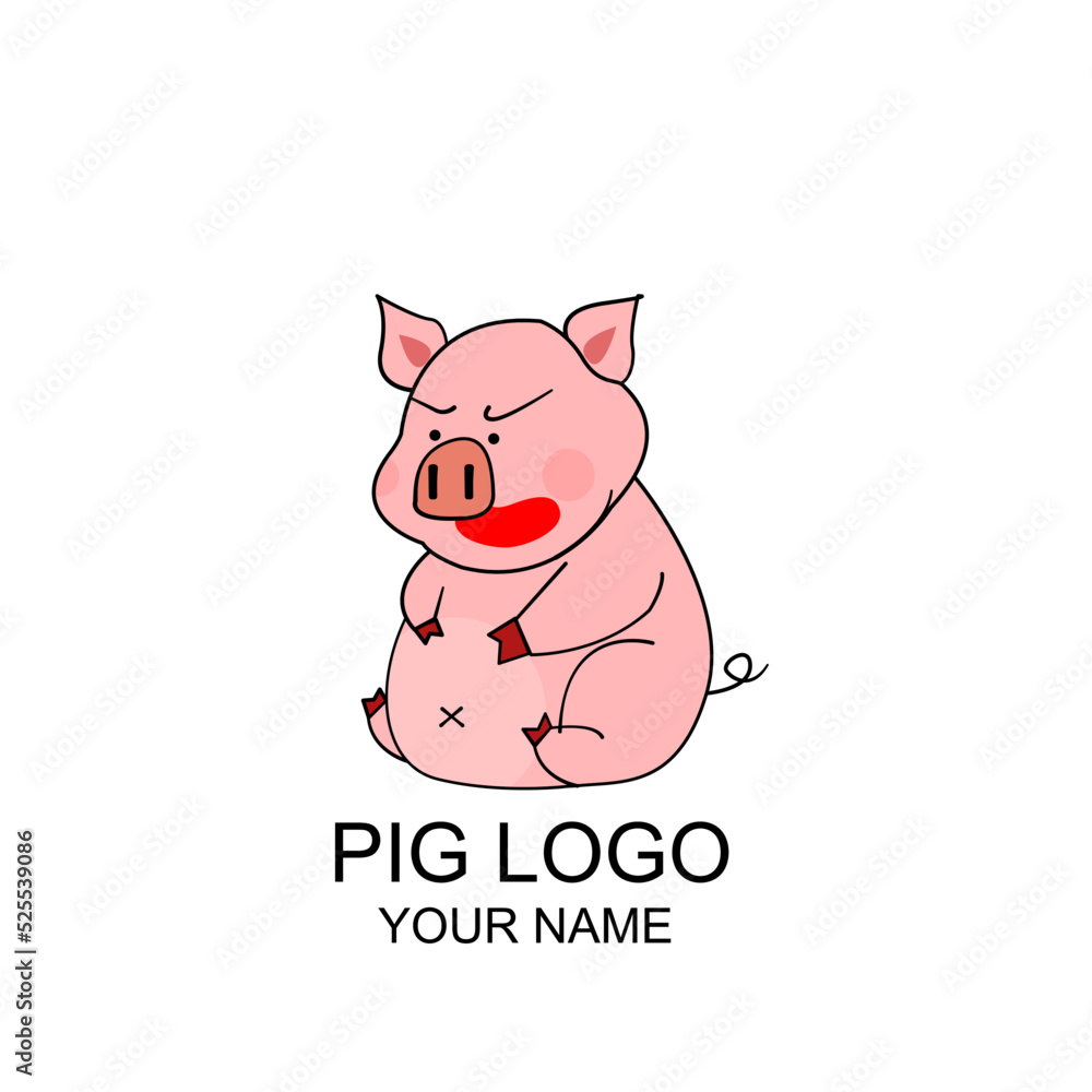vector cute hungry pig cartoon logo illustration Stock Vector | Adobe Stock