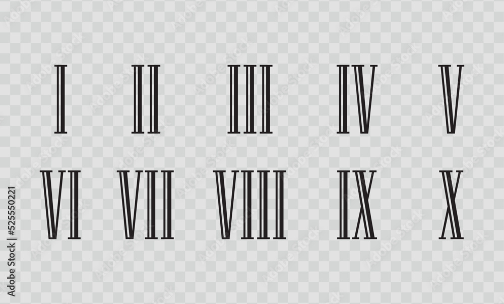 Set of roman numerals isolated on white background. Numbers from one to ...
