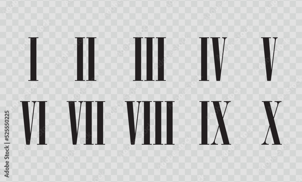 Set of roman numerals isolated on white background. Numbers from one to ...