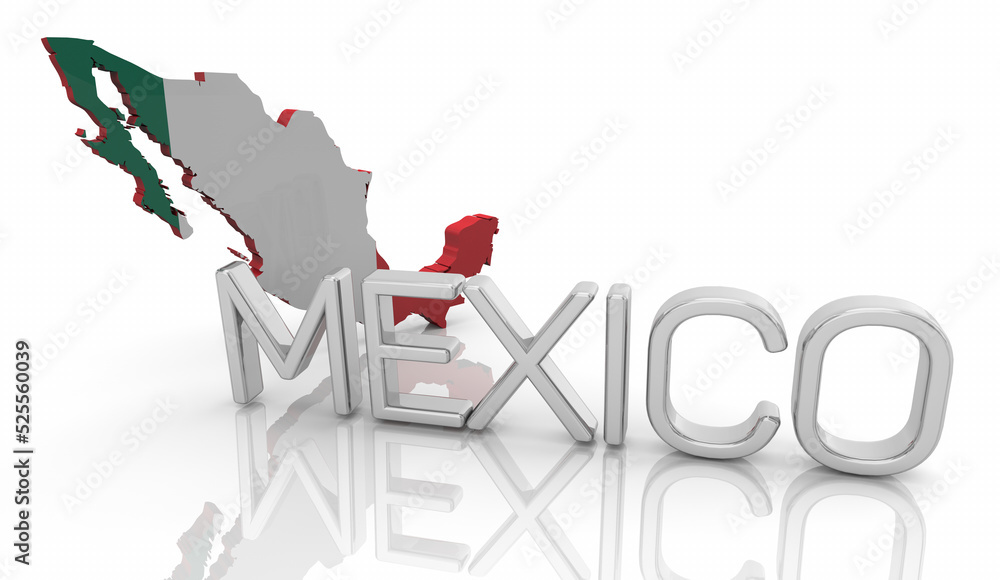 Mexico Country Name Map Flag Bandera Background 3d Illustration Stock ...