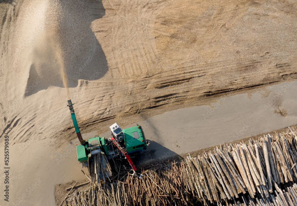 Chipper Machine on Wood Waste Recycling. Shredding Waste Woodshredding ...