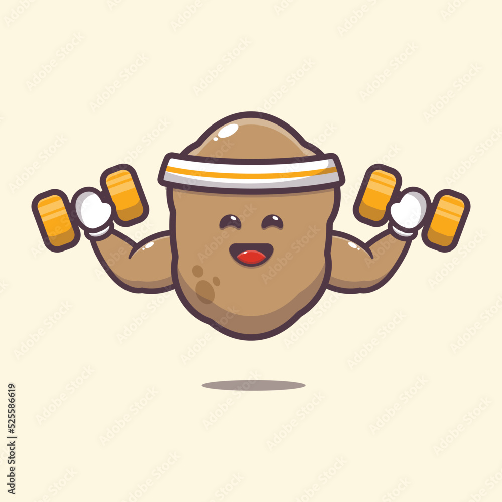 Strong fitness potato charater cartoon illustration. Cute vegetable ...