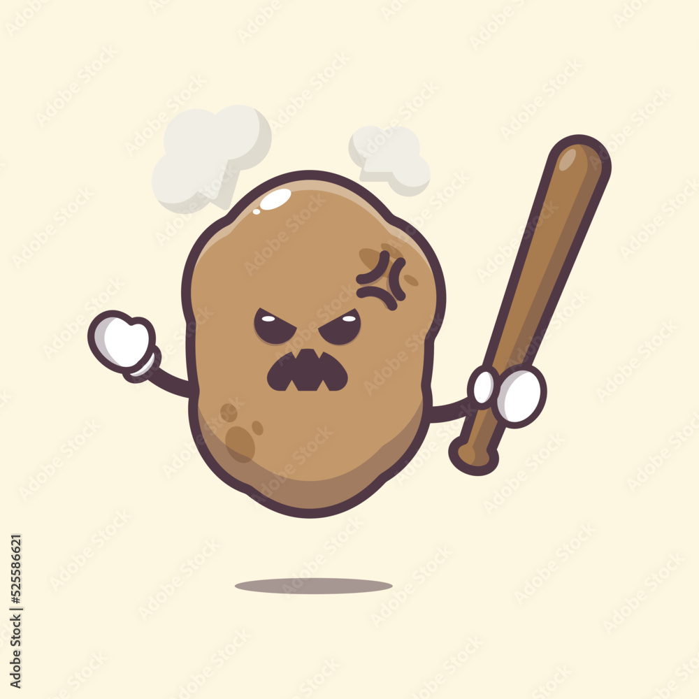 Angry potato charater cartoon illustration. Cute vegetable icon vector ...