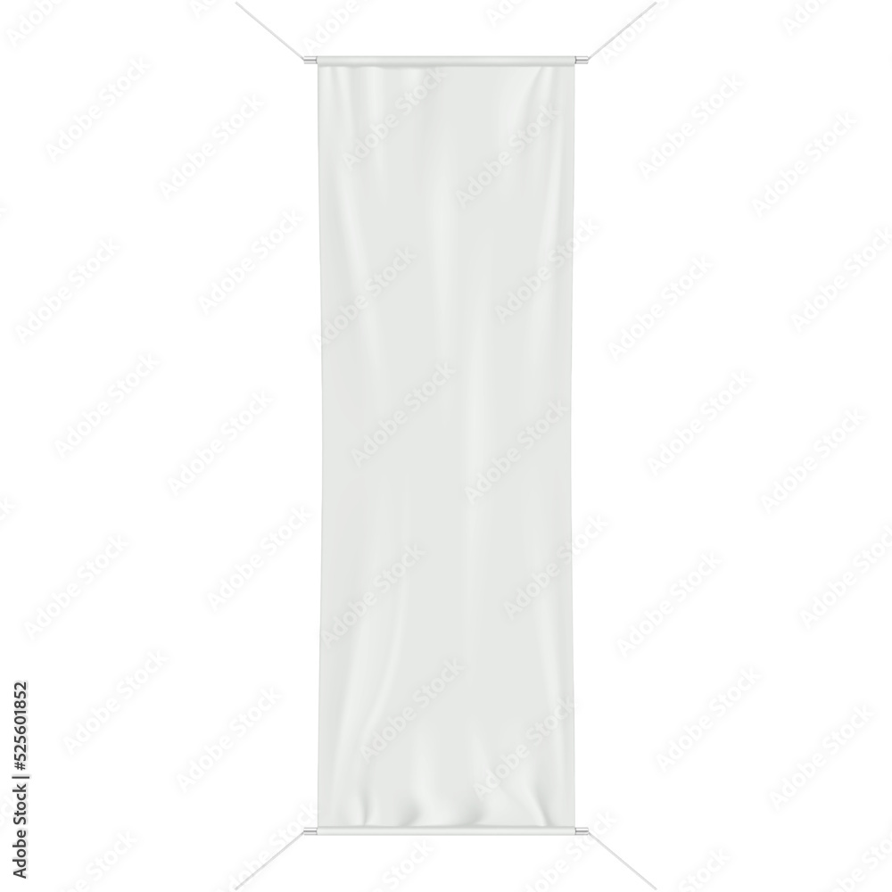 White blank advertising banner realistic vector mockup. Empty vertical ...