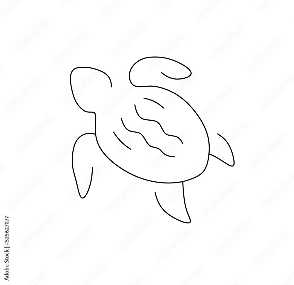 Vector isolated sea turtle top view colorless black and white contour ...
