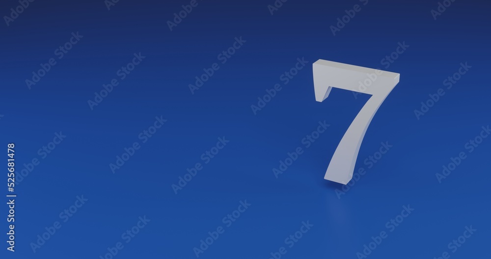 Isolated realistic white number seven symbol with shadow. Located on ...
