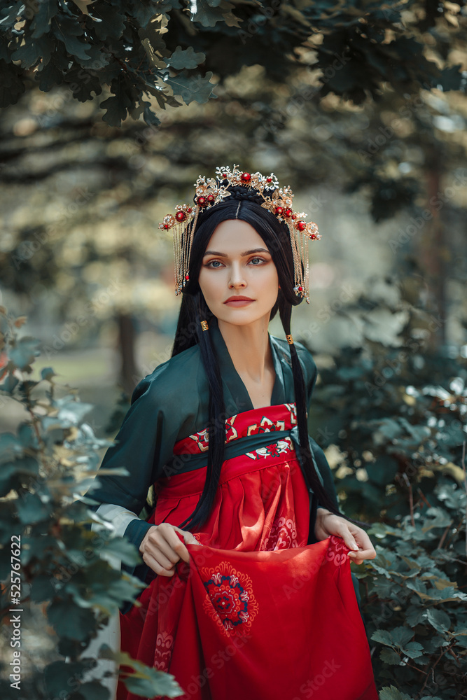 European girl wearing traditional Chinese Hanfu costume. Hanfu girl in ...