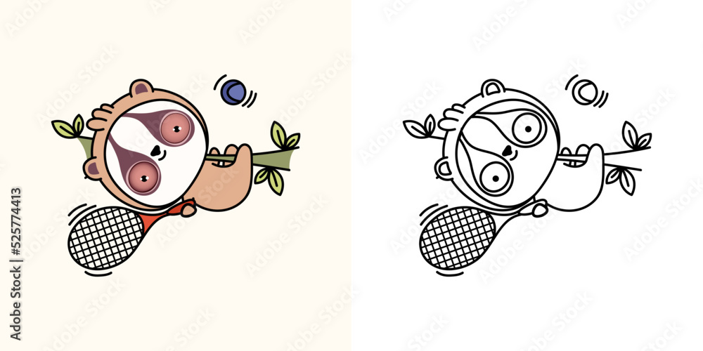 Cute Slow Loris Athlete Clipart for Coloring Page and Illustration ...