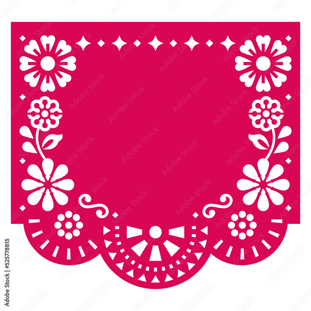 Papel Picado vector template design with flowers and geometric shapes ...