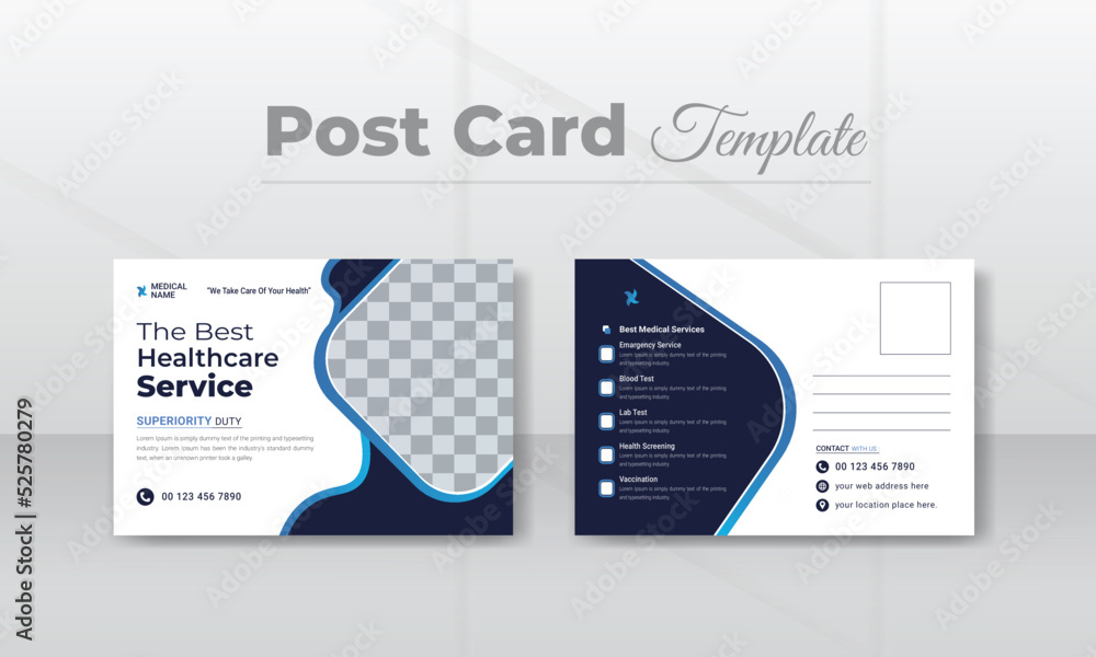 Medical and health care postcard template design, vector post card ...