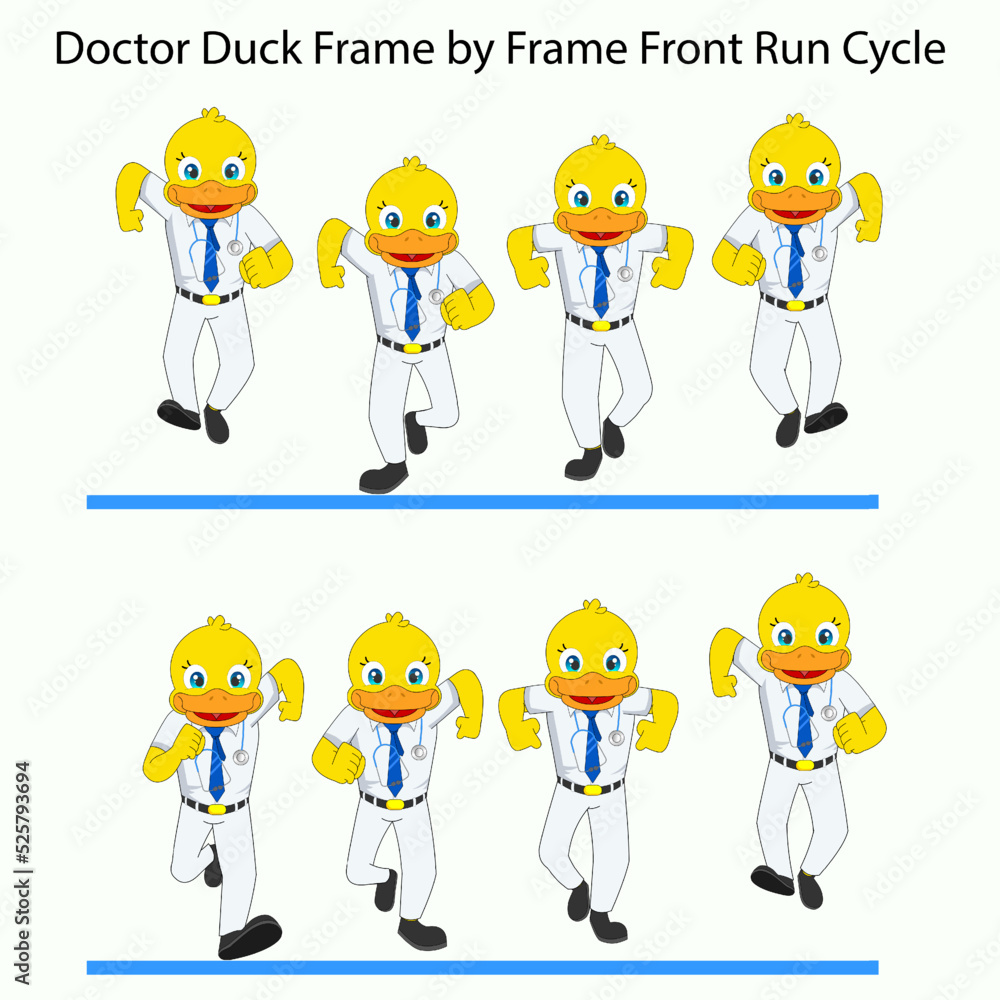 Cute cartoon duck front run cycle animation. Easy to edit and ready to ...