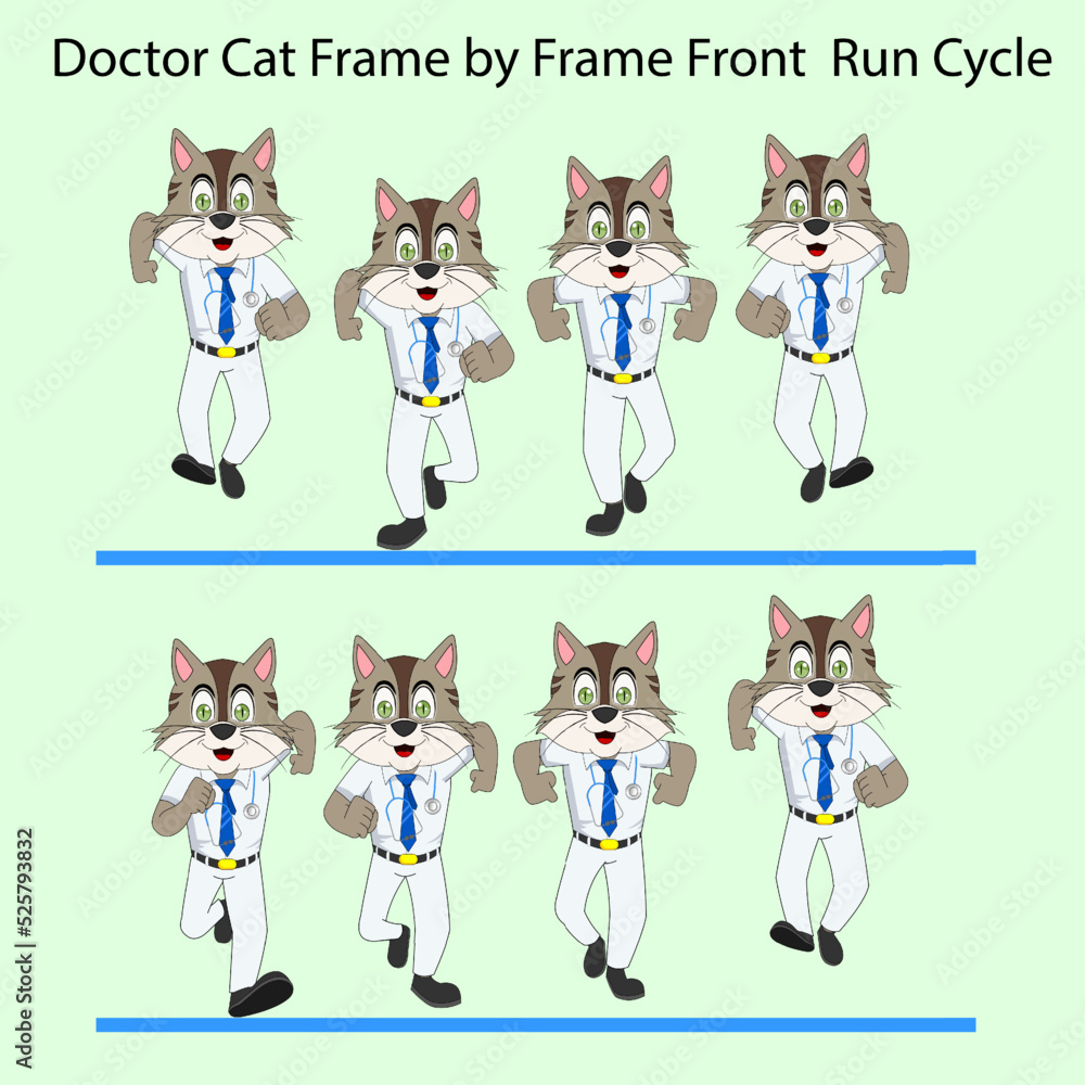 Frame by Frame cat front run cycle vector illustration. designed for ...