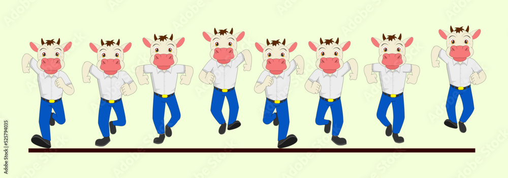Cute cow front frame by frame run cycle in School Uniform Vector ...
