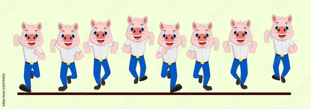 Cute Pink Pig Frame by Frame Front Run in School Uniform Cycle Vector ...