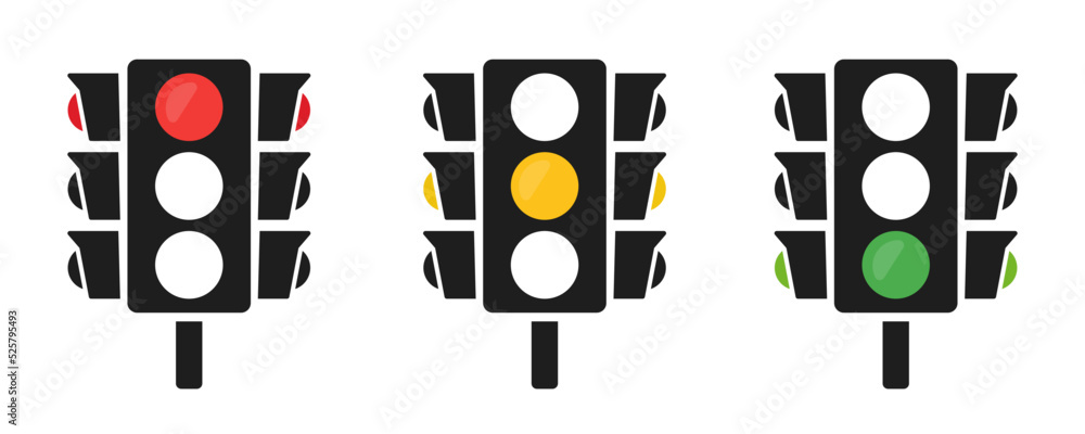 Traffic lights icon set. Stoplight sign. Color traffic light. Sign stop ...