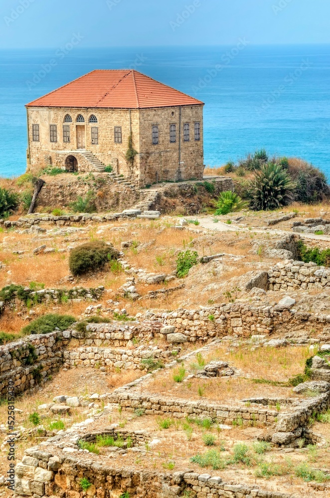 An abandoned traditional Lebanese house in Byblos, Lebanon. View of the ...
