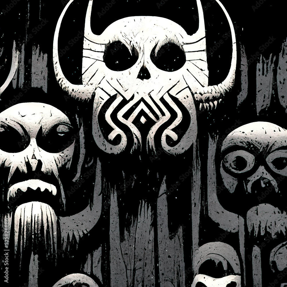Ancient Ethnic Horror Symbols Comic Style Clipart Illustrasyon Stock ...