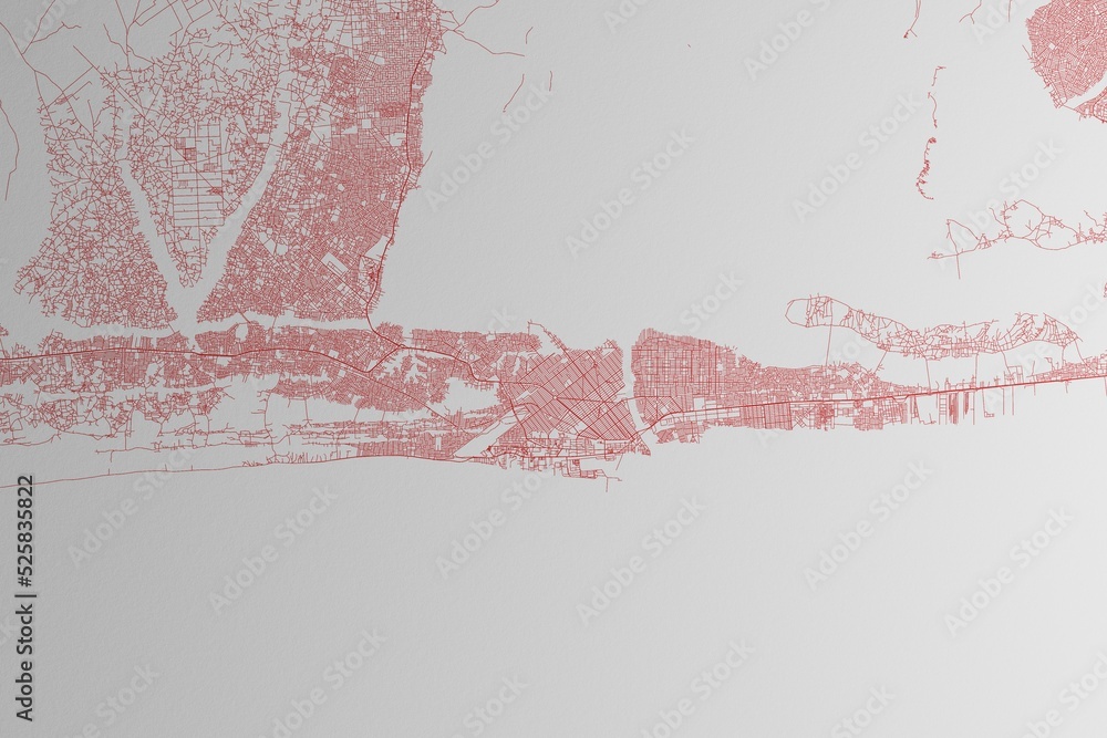 Map of the streets of Cotonou (Benin) made with red lines on white ...