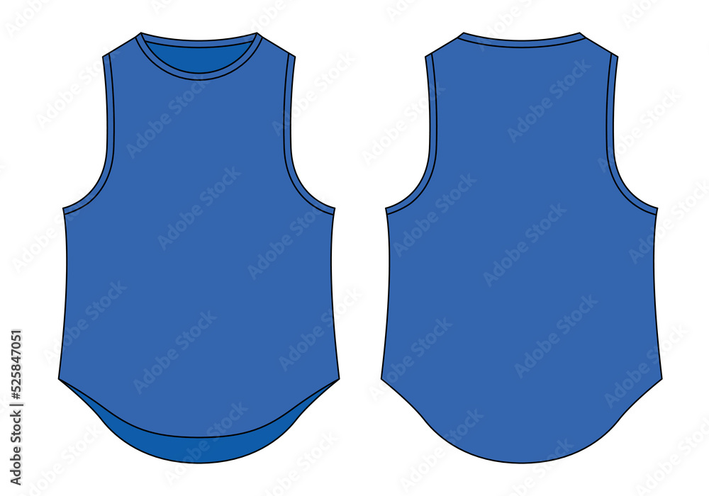 Blank Blue Tank Top With Curve Hem Template on White Background. Front ...