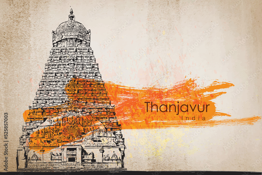 Brihadisvara Temple, Vector art illustration Thanjavur Tamil Nadu India ...